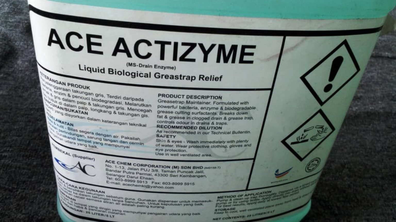 F15 - ACE ACTIZYME 4 X 5 LT • Murah Kitchen Marketplace Malaysia